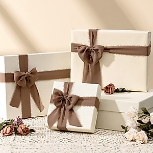 JEDIA Chiffon Ribbon, 3 Rolls Brown Handmade Fringe Chiffon Silk Ribbons, 1.5" x 7Yd Ribbon Set for Gift Wrapping, Wedding Invitations, Bouquet Wrap, Bridal Bouquets, DIY Crafts