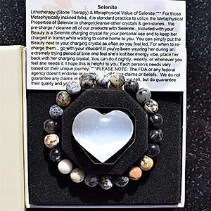 Zenergy Gems Charged Premium Natural Dendritic Opal Crystal 8mm Bead Bracelet + Moroccan Selenite Charging Crystal [Included]