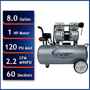 California Air Tools 8010A Aluminum Tank Air Compressor | Ultra Quiet, Oil-Free, 1.0 hp, 8 gal