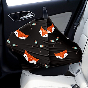 Baby Car Seat Stroller Covers Feather Arrows and Fox Nursing Cover Breastfeeding Scarf Soft Breathable Stretchy Infant Car Canopy Coverage Carseat Cover for Boys and Girls Multi Use
