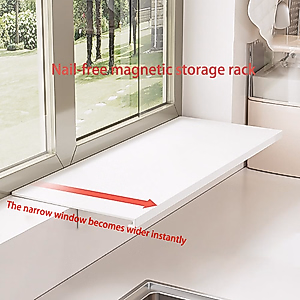 Vilemoon Carbon Steel Window Sill Extender Plate, Storage Shelf, Window Plant Shelves, Countertop Extension Board with Magnetic Base for Kitchen Organization Storage (40x15cm/15.8x5.9in)