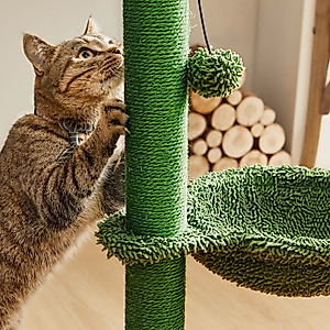 Catinsider 31" Cactus Cat Tree with Hammock and Full Wrapped Sisal Scratching Post for Small Cats Only Brown Medium
