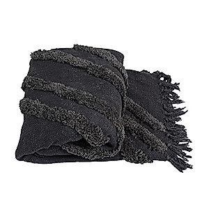 HOMEMONDE Rustic Farmhouse Throw Blankets Charcoal Gray for Couch Hand Woven Tufted Soft & Cozy Blanket - 70x50 Inches