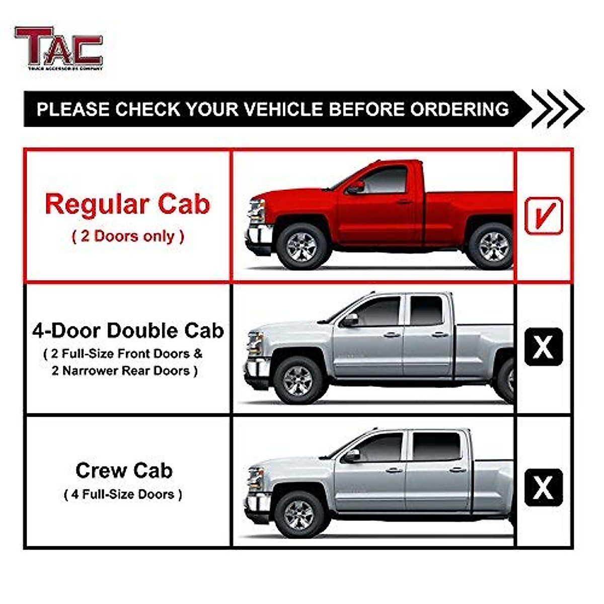 TAC Side Steps Running Boards Fit 1999-2018 Chevy Silverado/GMC Sierra 1500 Regular Cab|1999-2019 Silverado/Sierra 2500/3500 Regular Cab (Exclude C/K Classic) 3" Step Rails Side Bars Nerf Bars