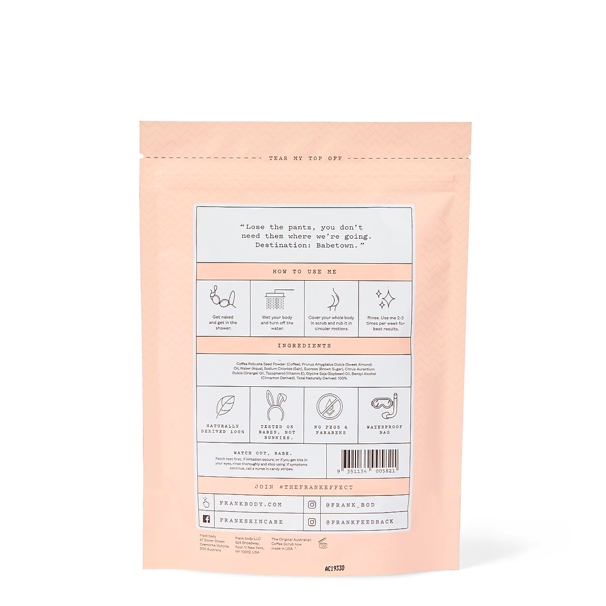 Frank Body Original Coffee Scrub, 7.05oz | Natural & Cruelty Free Exfoliating Body Scrub | Hydrating Vegan Scrub Skin Care For Stretch Marks, Acne, Cellulite | 1ct