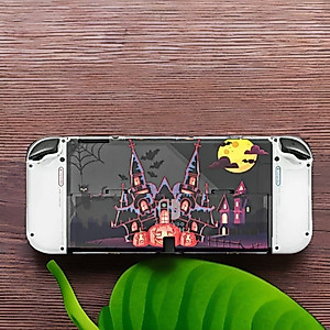 Halloween Decoration Switch OLED Case, Switch OLED Protective Case with TPU Joycon Covers and Glass Screen Protector and Thumb Grip Caps