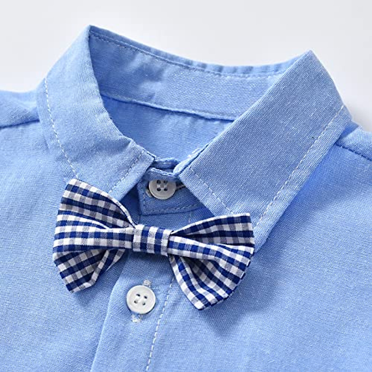 Joe Wenko Baby Boys Clothes Pants Set, Long Sleeve Dress Shirts with Bowtie and Suspender Pants Outfit Navy, 18-24 Months