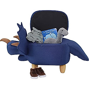 Critter Sitters 15-In. Seat Height Denim Blue Triceratops Dinosaur Animal-Shaped Storage Ottoman for Nursery, Bedroom, and Playroom, Multifunctional, Durable, and Fun Footstool for Kids and Toddlers