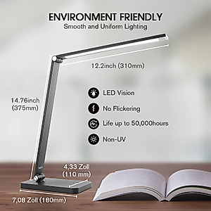 mafiti LED Desk Lamp Dimmable Table Lamp 5 Lighting Modes 3 Brightness Levels Foldable Desk Light Lamp for Home Office with Adjustable Arm, USB Charging Port, Touch Control,Bedside Lamp Reading Study