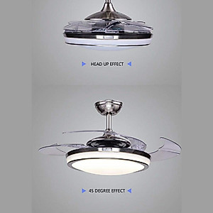 efperfect 48" Ceiling Fan Light Polished Chrome Clear Retractable Blades 3 Color Changes 3 Speeds LED Ceiling Fan with Remote Control for Living Room Bedroom Restaurant Kitchen