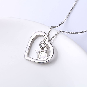FLYOW 925 Sterling Silver Cubic Zirconia Engraved Keep Me in Your Heart Cute Pig Heart Pendant Necklace for Women Birthday Graduation Gifts