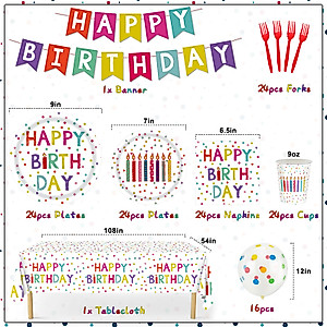 Birthday Party Decorations, 138Pcs Polka Dots Happy Birthday Party Supplies-Serves 24 with Birthday Plates and Napkins Birthday Banner Tablecloth for Boys Girls Birthday Party Decorations