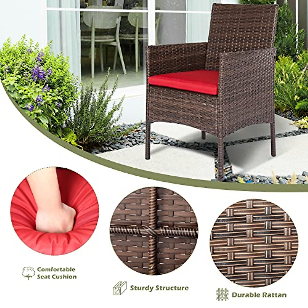 3 Pieces Patio Furniture Sets PE Rattan Wicker Chairs with Table Outdoor Garden Porch Furniture Sets Bistro Set Conversation Sets Garden Furniture for Yard Backyard Lawn Porch Poolside Balcony