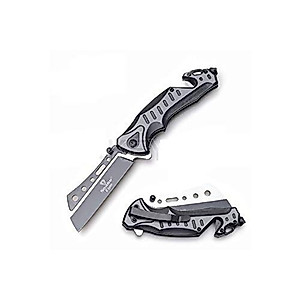 Snake Eye Tactical Every Day Carry Two Tone Razor Style Blade Folding Knife | Outdoor Survival Pocket Knife | Small one-Hand Knife Made of Stainless Steel Blade (Gray)