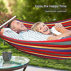 Outerman 275 x 155 cm Camping Hammock, Hammocks Thickened Durable Canvas Fabric with 550lb Load Capacity, Two Anti Roll Balance Beam and Sturdy Metal Knot Tree Straps for Travel, Beach, Backyard etc.