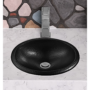 Monarch Abode 19103 Matte Black Hand Hammered Oval Drop-in Bathroom Vanity Sink (17 inches)