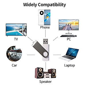 ERKE 1GB USB 2.0 Flash Drive 5 Pack Portable Thumb Drives Swivel Jump Drive Zip Drive Memory Sticks with Type-C/Micro USB Adapter for PC/Laptop