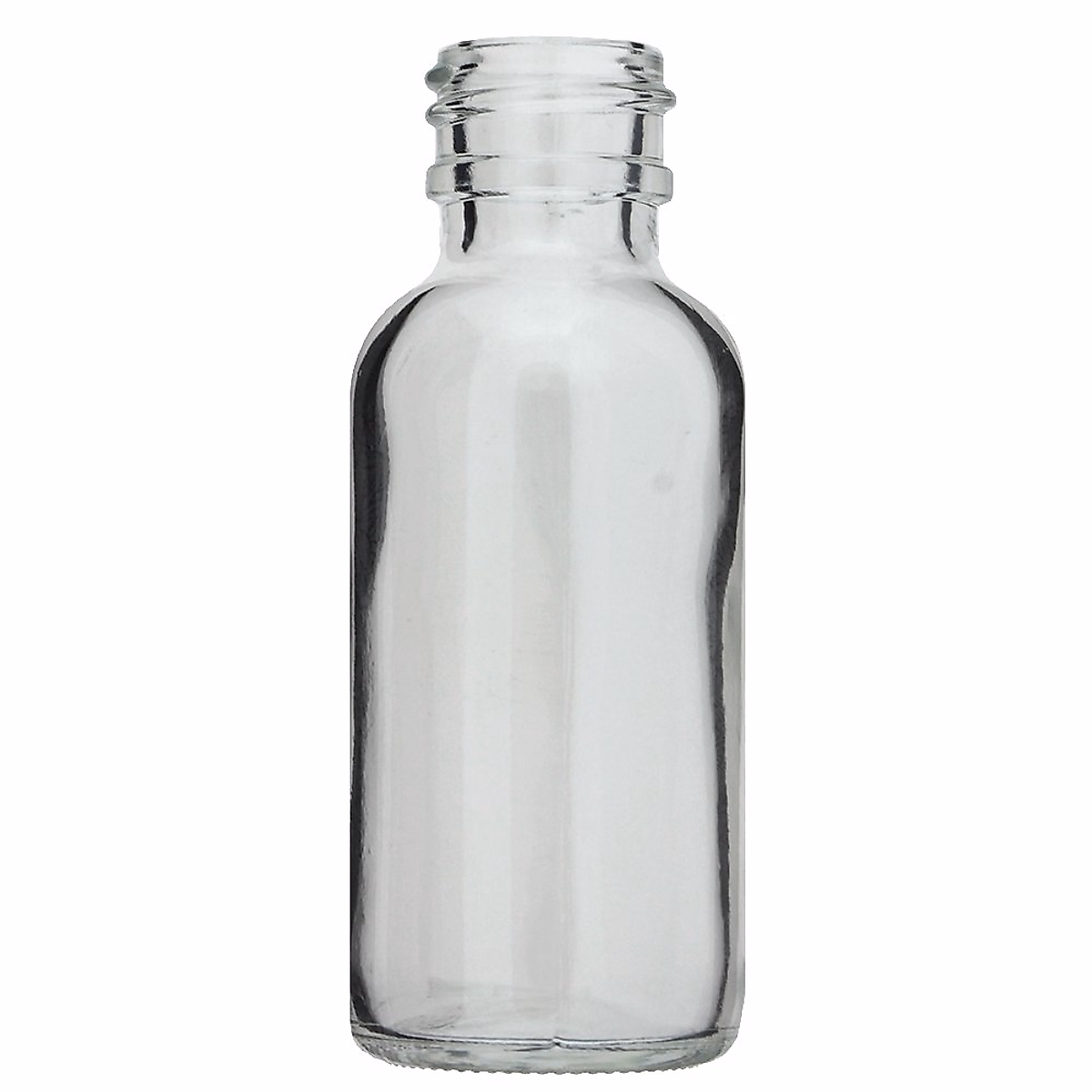 AURA VARIETY 144 PACK BOSTON ROUND 1 OZ 30 ML CLEAR GLASS BOTTLES WITH POLY CONE LINED BLACK CAPS