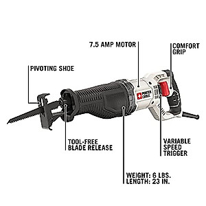 PORTER-CABLE Reciprocating Saw, Variable Speed, 7.5-Amp, Corded (PCE360)