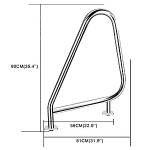 BTZHY Swimming Pool Handrails Easy-to-Install Hand Rail 304 Stainless Steel Reinforced Base Stair Railing for Garden Backyard Pools