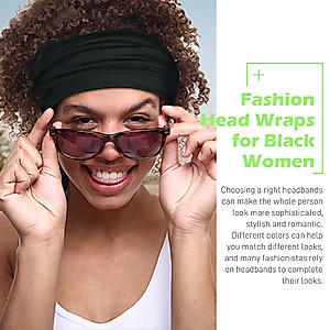 RITOPER Black Wide Turban Headbands, 7" Extra Large Fashion Twisted Head Wraps for Black Women, Non-Slip Cotton Hair Bands