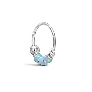Handmade Silver Single 10MM Cartilgae Helix Piercing Hoop Earring with Trio Blue Opal, 925 Sterling Silver Very Small 10MM Thin 22Gauge Hoop for women, By Miya Jewelry