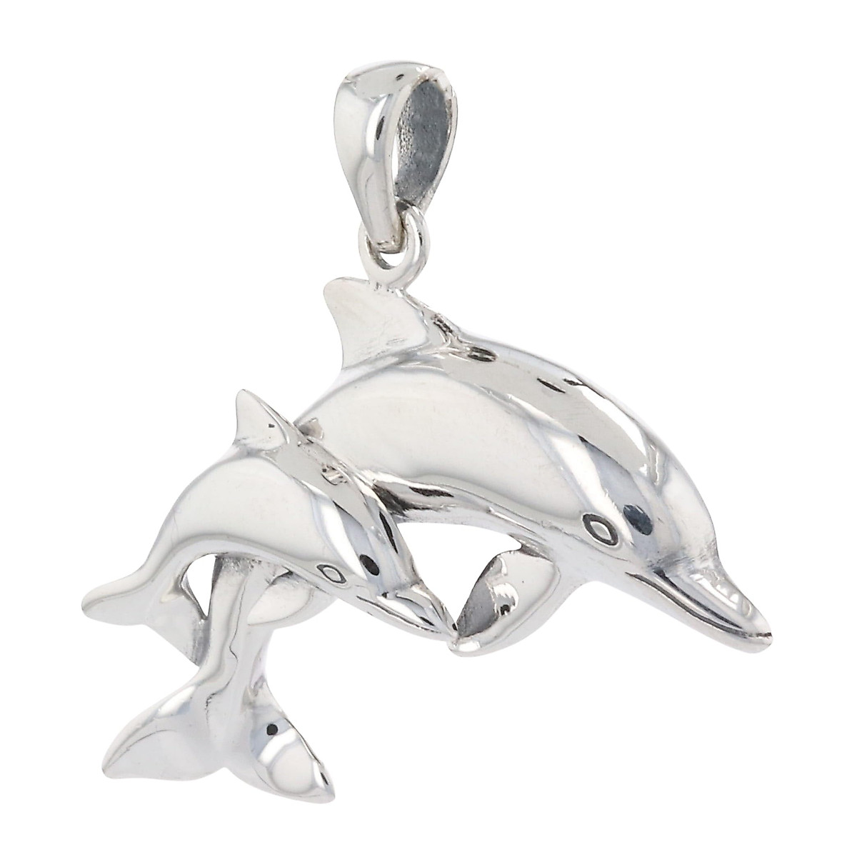 Jewelry Trends Sterling Silver Large Mother and Child Dolphin Pendant