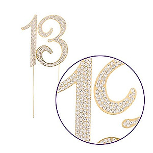 Ella Celebration 13 Cake Topper for 13th Birthday Party, Gold Rhinestone Metal Number Decoration (Gold)