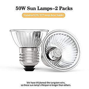 Makmzoon Reptile Heat Lamp, UVA UVB Turtle Light Bulb*2 Reptile Light Fixture with 360° Rotatable Hose and Timed Suitable for Turtle Reptile Plant (2 Pack 50w Bulb)