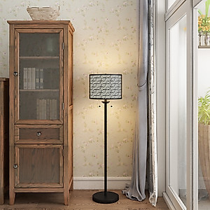 Inlight 59" High Double Shade Pull Chain Modern Floor Lamp for Living Room, Black Metal Frame and White Fabric Shade, Bulb Not Included, IN-0857-2-BK