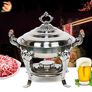 Chafing Dish Stainless Steel Round Durable Buffet Warmer Tray with Lid and Chafing Fuel Holder for Kitchen Party Dining Buffet