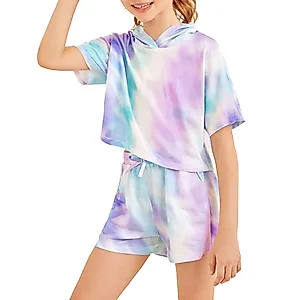 Girls Tie Dye Clothes Outfits Two Piece Set Jogger Suits Sweatsuits Tracksuits Sweatshirts Tops Hoodies Shorts Sets Size 8