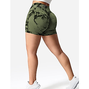VOYJOY Women Workout Shorts 3.6" Scrunch Butt Lifting Gym Seamless Yoga Biker Shorts Army Green