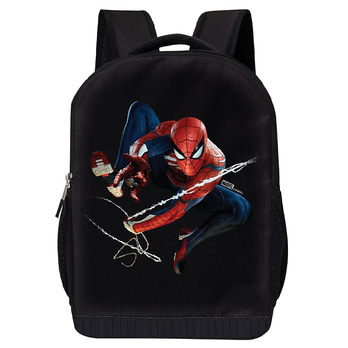Marvel Comics Spiderman Backpack - Into The Spider-Verse Black Knapsack 16 inch Mesh Padded Bag (Classic Spidey)