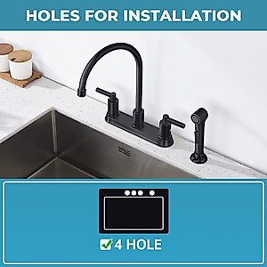 ARRISEA 8 inch Two Lever Kitchen Faucet with Pull Out Side Sprayer,Black Stainless Steel Two Handle Kitchen Sink Faucet,4 Hole Kitchen Faucets with Side Sprayer,Faucet for Kitchen Sink