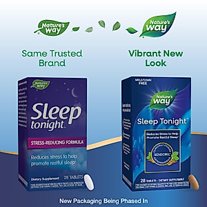Nature's Way Sleep Tonight, Stress-Reducing Formula to Promote Restful Sleep*, With Ashwagandha and L-Theanine, Vegan, 28 Tablets (Packaging May Vary)