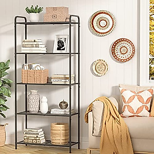 Tajsoon 5-Tier Storage Rack, Metal Shelving Unit Storage Shelves, Multipurpose Shelf Display Rack for Living Room, Kitchen, Bathroom, Balcony, Americano/Black