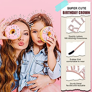 Birthday Crown for Girls, ADIIL Birthday Girl Sash and Birthday Tiara for Women Set, Rose Gold Birthday Girl Headband and Birthday Sash for Women, Happy Birthday Accessories Gifts