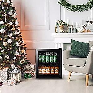 WANAI Beverage Refrigerator Cooler 60 Cans Mini Fridge Glass Door Mini Can Fridge 1.7 cu.ft Organizer for Beer Soda Wine Small Refrigerator with Blue LED for Home/Bar/Office/Dorm