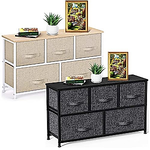 5 Drawers Dresser,5 Black Fabric Dresser for for Bedroom Closets, Living Room, Nursery Room, Hallway Storage Tower Decor