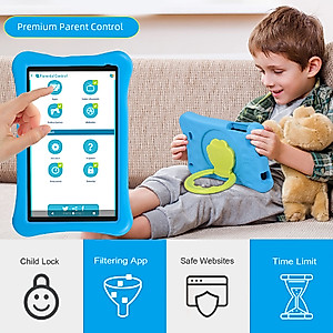 AWOW Kids Tablet, 10" Tablet pc for Kids, IPS HD Display 1280x800, Kidoz Pre-Installed, Parent Control, 2GB Ram 32GB Storage, Bluetooth, Wi-Fi, Dual Cameras, Kid-Proof Case, Stylus, Color Blue