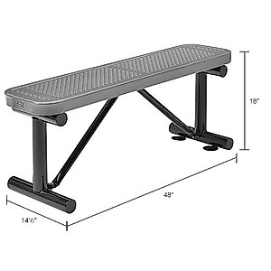 Global Industrial 48" L Outdoor Steel Flat Bench, Perforated Metal, Gray