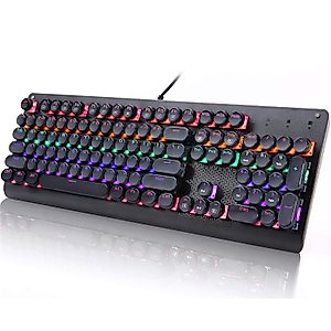 Mechanical Gaming Keyboard, Typewriter Style LED Backlit Keyboard with 104 Round Keys for Game and Office, Computer, Laptop, Desktop K600 (Blue Switch) (Color : Retro)