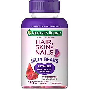 Nature's Bounty Optimal Solutions Advanced Hair, Skin & Nails Jelly Beans with Biotin, Mixed Fruit Flavor, 180 Count