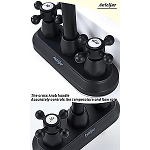 Anleijur Black Bathroom Faucet, Two Handle Bathroom Sink Faucet, 4 Inch Centerset Matte Black Bathroom Sink Faucet with Pop Up Drain, 360 Swivel Spout 2 or 3 Hole RV Bathroom
