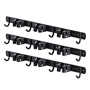 ALIEN SYSTEM Mop and Broom holder wall mount 3 Pack - Hooks for brooms and mops - Wall mount broom and mop holder - Tool organizers and storage