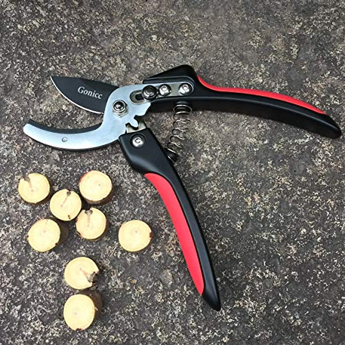 Gonicc 8" Professional SK-5 Steel Blade Anvil Pruning Shears(GPPS-1010) and 7.3" Bonsai Scissors(GPPS-1012), Cushion and shock absorber design, Ergonomically Design Handle.