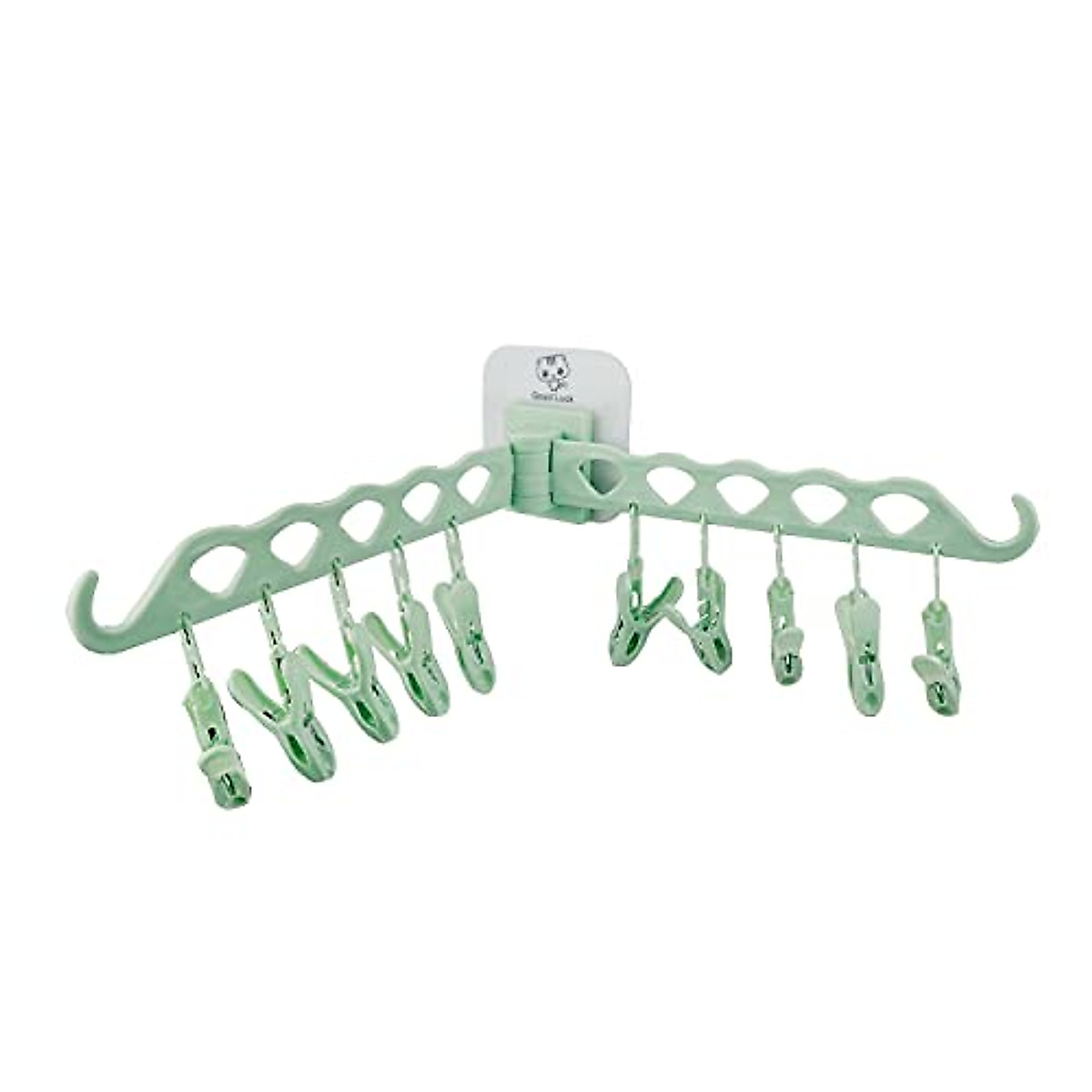 Sscon 2Packs Foldable Laundry Hanger Drying Rack, Self-Adhesive Plastic Clothespin Rack with 20 Clips(Light Green)