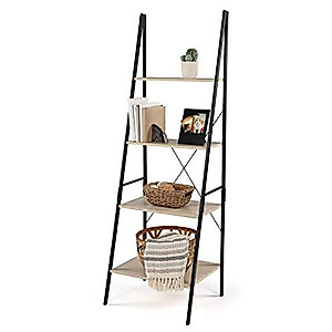Humble Crew Bookcase 4-Tier 71" Tall Wood Ladder Shelf, Sandwashed Grey