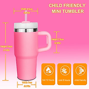 BAISHIDA 14 oz Tumbler with Handle and Straw, 14oz Tumbler with Lid and Straw for Kids Stainless Steel Tumblers, Car Mug Outdoor Sports Travel Gift (Pink)